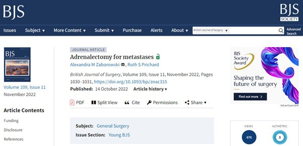 Adrenalectomy for metastases.